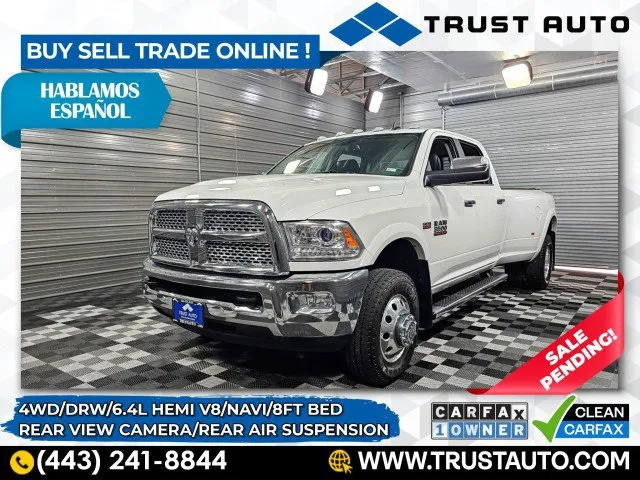 Used 2017 Ram 3500 DRW Laramie 4WD Crew Cab 8FT Bed Dually Hemi Pickup ...
