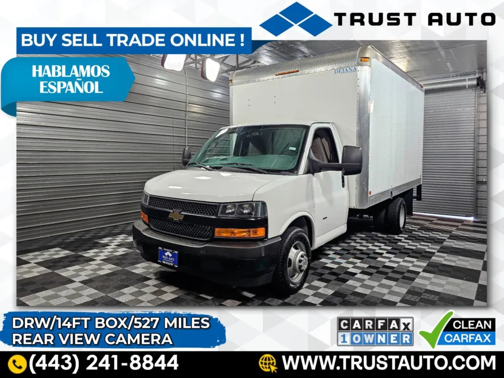 Used 2018 Chevrolet Express 3500 Cutaway DRW 159''WB Dually DuraCube 14FT Box Commercial Truck ...